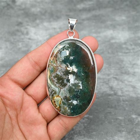 Moss Agate Pendant 925 Sterling Silver Pendant Moss Agate Gemstone Pendant Handmade Silver