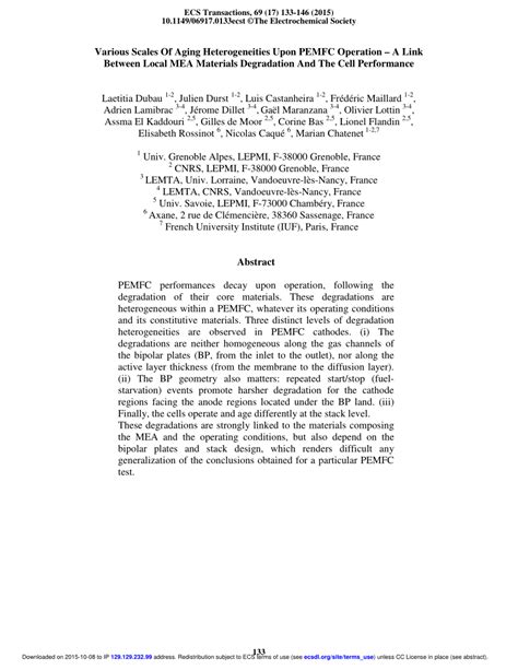 Pdf Various Scales Of Aging Heterogeneities Upon Pemfc Operation A Link Between Local Mea