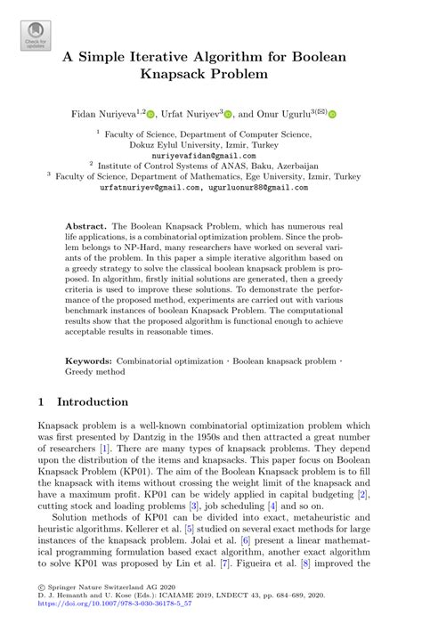 Pdf A Simple Iterative Algorithm For Boolean Knapsack Problem