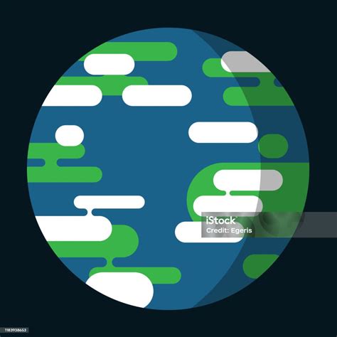 지구 행성 평면 벡터 아이콘입니다 녹색 대륙과 흰색 구름 평면 간단한 디자인과 블루 글로브 진한 파란색 배경은 공간을 나타냅니다 Eps10 벡터 0명에 대한 스톡 벡터 아트