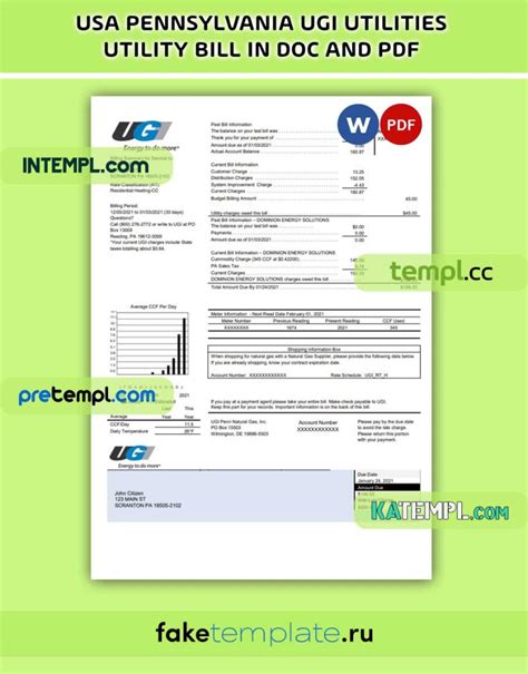 Usa Pennsylvania Ugi Utility Bill Pdf And Word Download Template