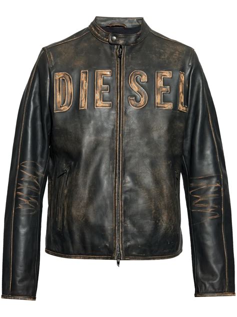Diesel Logo Embossed Leather Jacket In Brown Modesens
