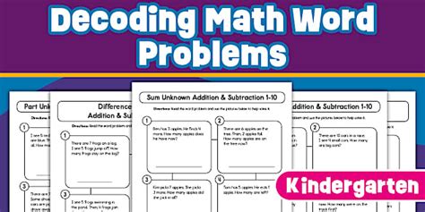 Kindergarten Decoding Math Word Problems Worksheets