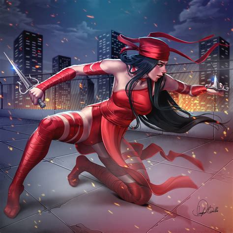 Douglas Bicalho Elektra Natchios Marvel 1girl Bandana Black Hair