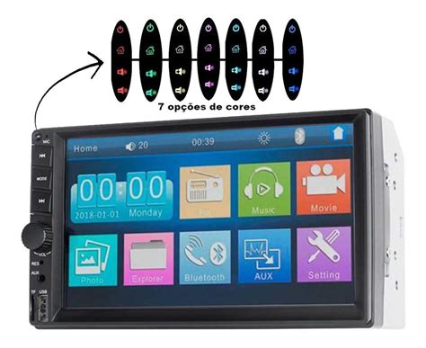 Multimídia 7 Polegadas Mp5 Com Bluetooth Espelhamento Cel Ios Android Auto Equip