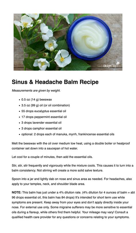 Sinus And Headache Balm Herbalism Homemade Skin Care Recipes Natural