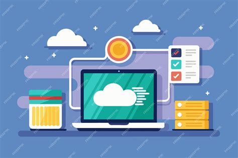 Premium Vector A Laptop Screen Shows A Cloud Icon Representing Data Synchronization And Backup