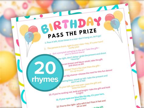 Birthday Pass The Prize Game Printable Pass The Present Birthday Game