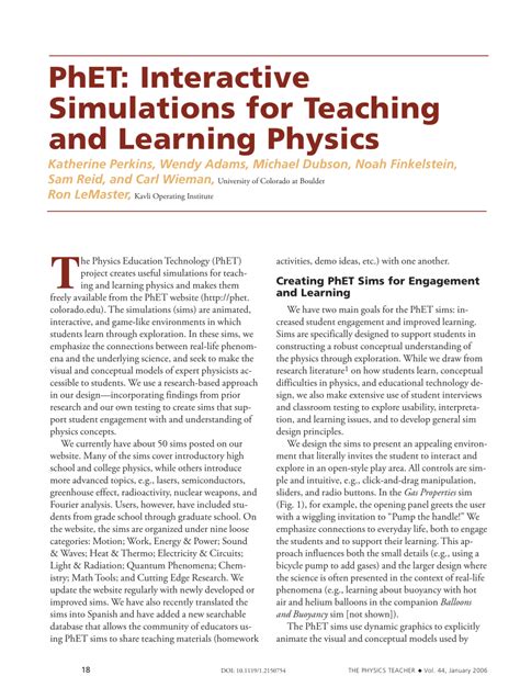 Pdf Phet Interactive Simulations For Teaching And Learning Physics