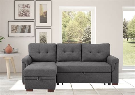 Hunter 84” Dark Gray Linen Reversible Sleeper Sectional Sofa With