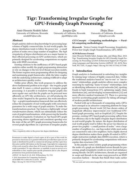 pdf tigr transforming irregular graphs for gpu friendly graph