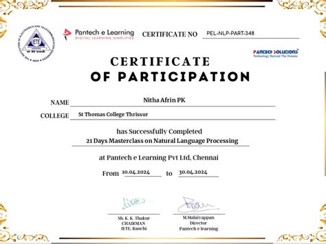 Nitha Afrin Pk On Linkedin Nlp Continuouslearning Professionaldevelopment Pantechelearning
