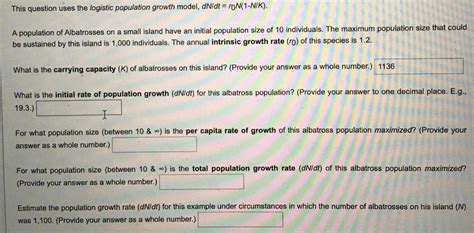 This Question Uses The Logistic Population Growth
