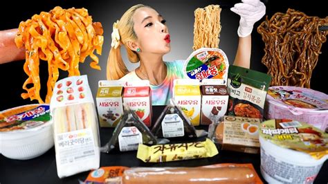 Mukbang Convenience Store Food 편의점 음식 먹방 ️까르보불닭볶음면 육개장컵라면 삼각김밥 슈퍼롱소세지 샌드위치 꿀조합 Flex하기 Asmr
