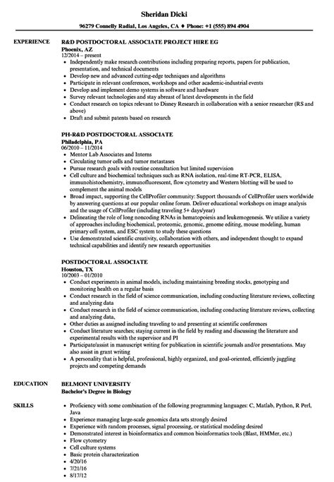 Postdoctoral Associate Resume Samples Velvet Jobs