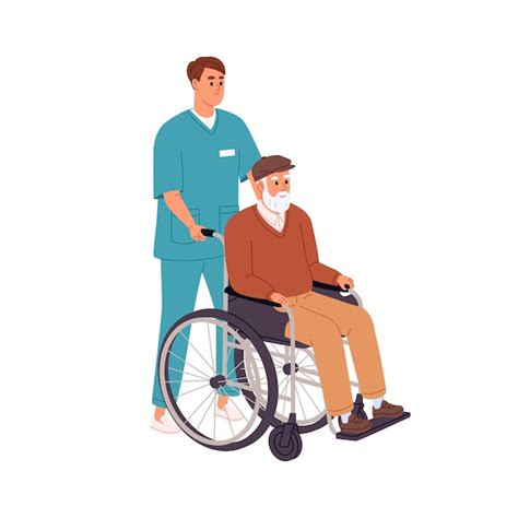 Premium Vector Nurse Assisting Old Disabled Man Caregiver Cares About