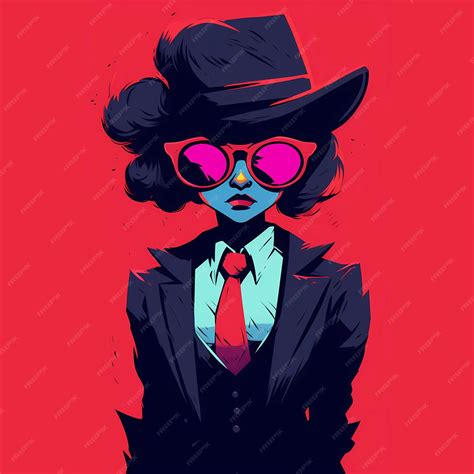 Premium Ai Image Flat Illustration Of A Mysterious Girl In A Hat And Dark Safety Glasses