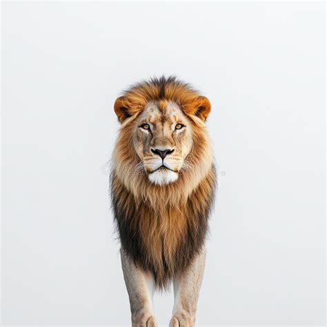 Majestic Male Lion Facing Forward White Background Stock Illustration Illustration Of King