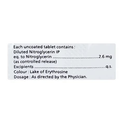 Nitrolong Nitroglycerin Controlled Release Tablets For Clinical Grade Standard Medicine Grade