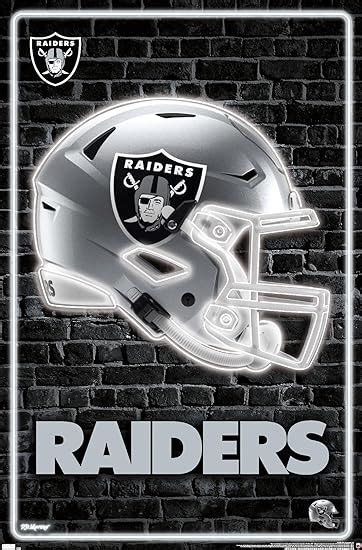 Nfl Las Vegas Raiders Neon Helmet 23 Wall Poster 34l X