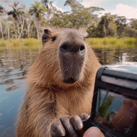 There Is A Capybara That Is Looking At A Camera Generative Ai Premium