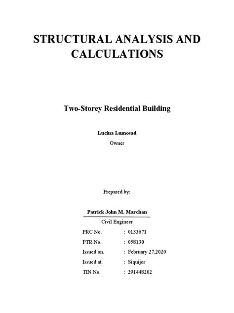 Structural Analysis And Calculations Two Storey Residential Building