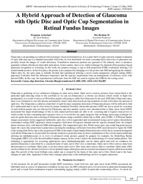 Pdf A Hybrid Approach Of Detection Of Glaucoma With Optic Disc And