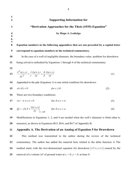 Theis Equation Derivation Supporting Information