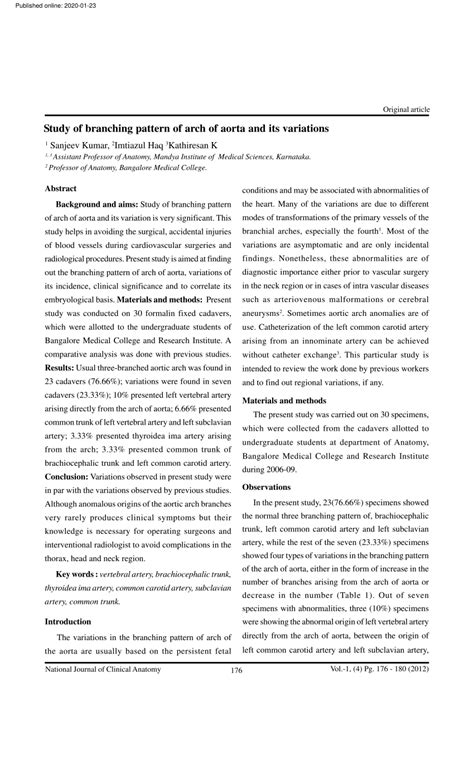 Pdf Study Of Branching Pattern Of Arch Of Aorta And Its Variations