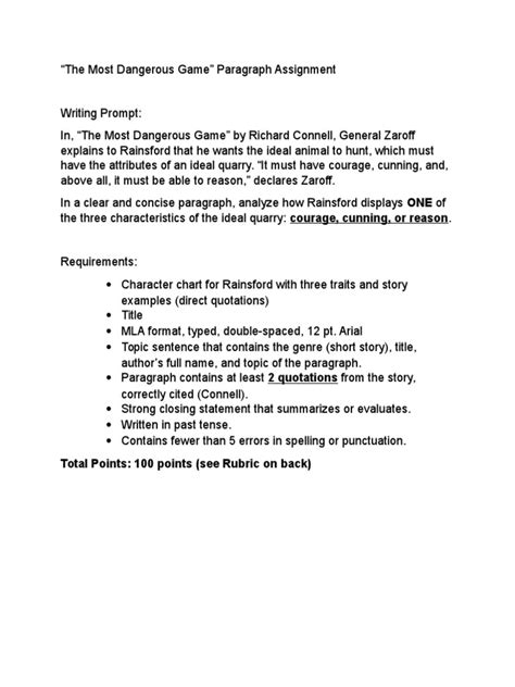 Rainsfords Character Analysis In Zaroffs Game Pdf