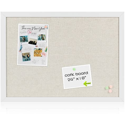 Board2by White Cork Board Bulletin Board With Linen Wood Framed 24 X