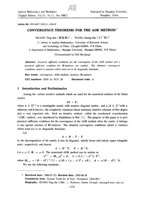 Pdf Convergence Theorems For The Aor Method