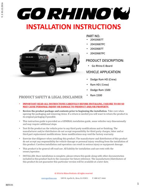 Go Rhino Installation Instructions For Automotive Products Oreilly