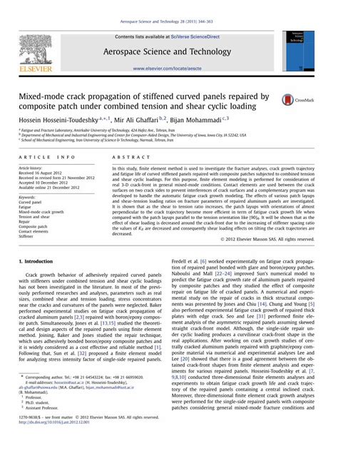 Pdf Mixed Mode Crack Propagation Of Stiffened Curved Panels Repaired