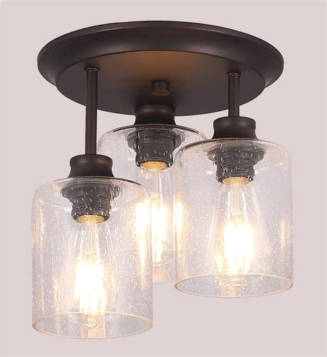 Semi Flush Mount Ceiling Light With Seeded Glass Shades For Kitchen