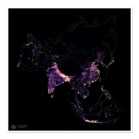 Asia Population Density Heatmap Fine Art Print Grasshopper Geography