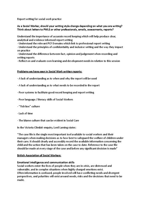 Report Writing For Social Work Practice It Should Clearly And