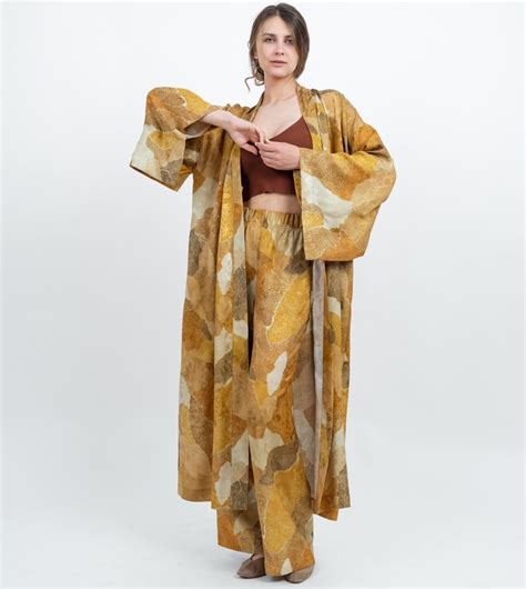 Luxury Long Kimono With Pockets And Belt Beach Outfit Unisex Caramel
