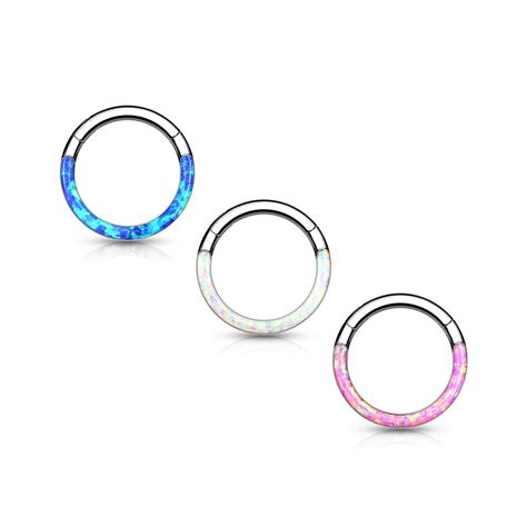 Titanium Hinge Rings With Opal Lined Front Pierced Affliction