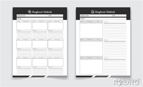 Storyboard Notebook Page Template Design Storyboard Journal • Wall