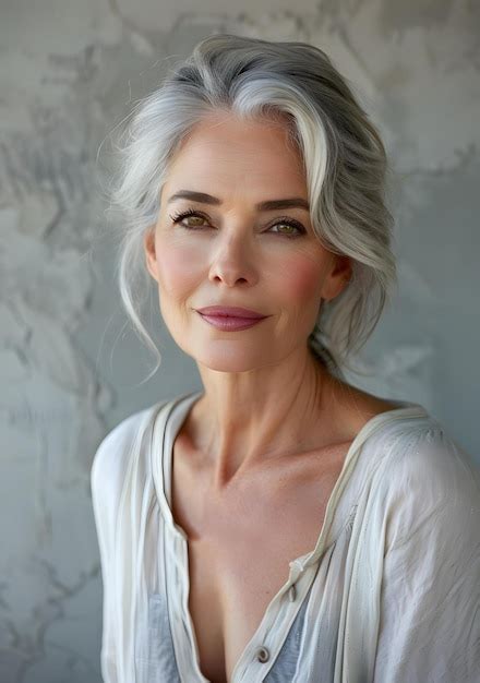 Portrait Of A Beautiful Woman With Gray Hair Premium Ai Generated Image