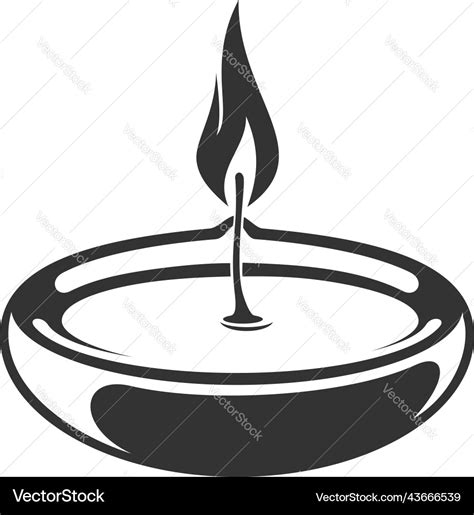 Burning Candle Isolated Monochrome Diwali Oil Lamp