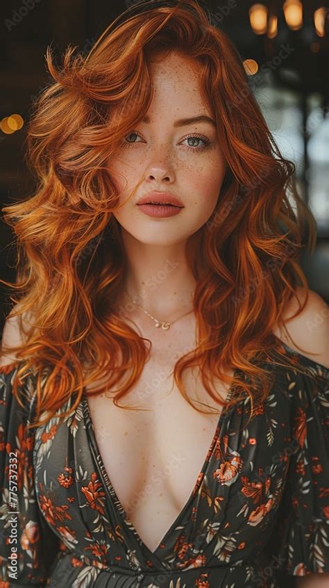 A Stunning Curve Redhead Woman A Plus Size Model Standing Confidently