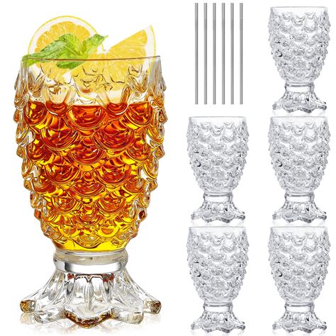 Inftyle Set Of 6 Pineapple Cocktail Glasses Vintage Glassware Whiskey