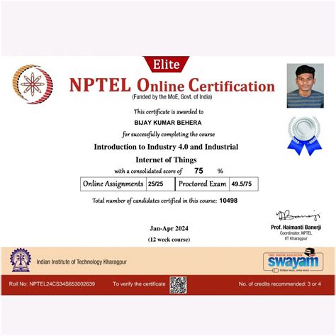 Bijay Kumar Behera On Linkedin Nptel Certification Internetofthings ütkharagpur