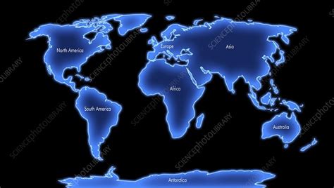 World Map Illustrating The 7 Continents Stock Image F011 8900