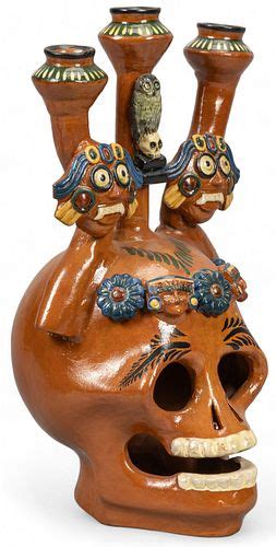 Mexican Folk Art Ceramic Skull Candelabra Sold At Auction On 8th June
