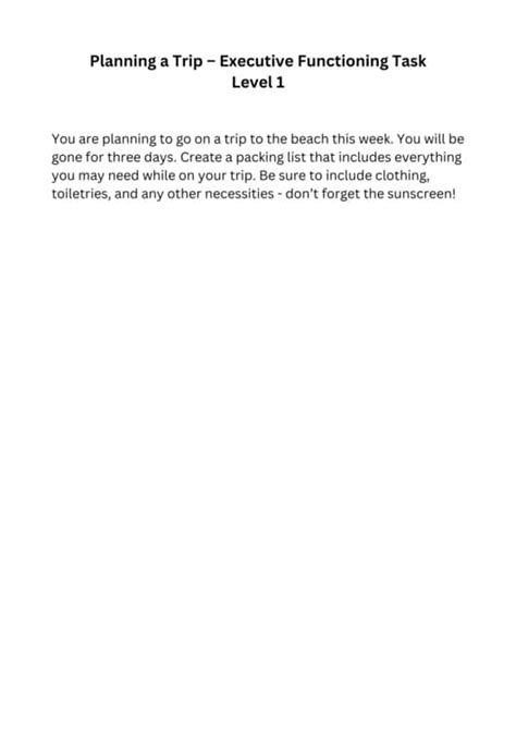 Planning A Trip Executive Functioning Task Adult Cognitive Speech