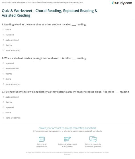 Quiz And Worksheet Choral Reading Repeated Reading And Assisted Reading
