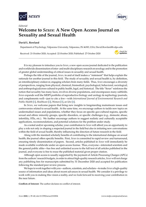 PDF Welcome To Sexes A New Open Access Journal On Sexuality And Sexual Health